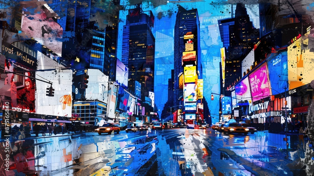 Artistic representation of New York City's Times Square at night using ...