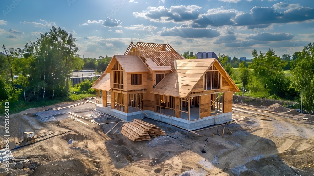 Timber Frame Construction of a Residential House with Sheathing Stock ...