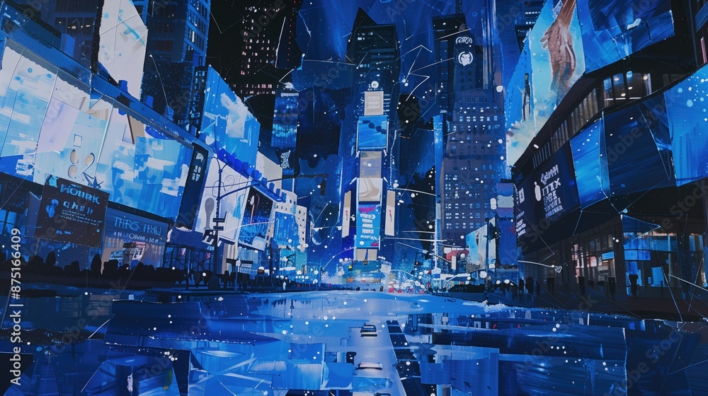 Artistic representation of New York City's Times Square at night using ...