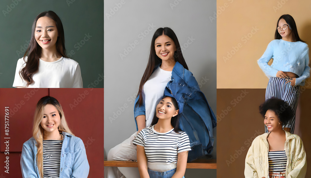 Collage with photos of beautiful young women. Generative AI. Stock ...