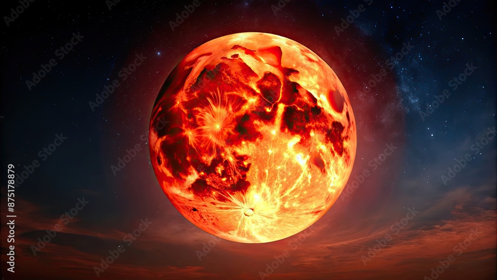 Full blood moon glowing in the red night sky, blood moon, full moon ...