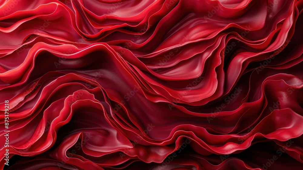 An abstract representation of flowing red fabric textures, this image ...