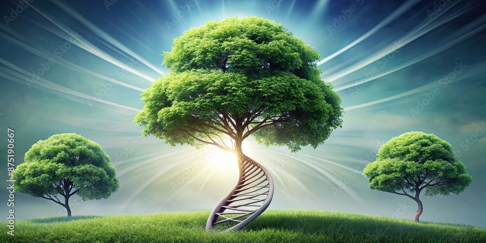 DNA helix transforming into a tree, representing growth and genetic ...