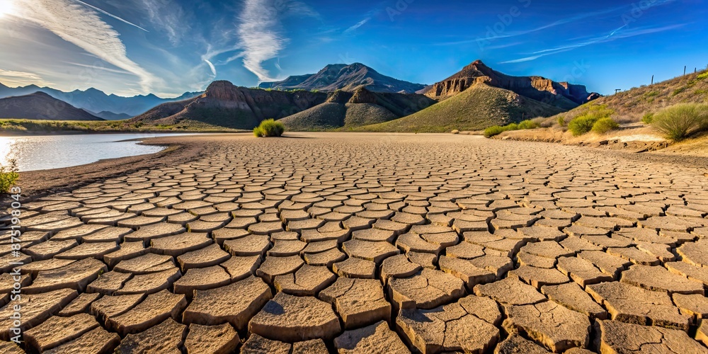 Cracked soil in the dry dam during extreme drought in the Sonoran ...