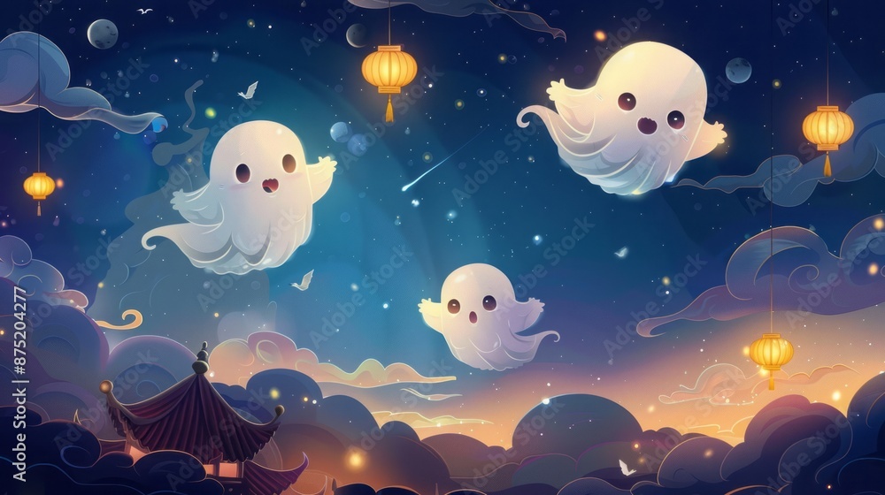 Chinese Ghost festival celebration card Hopping vampire jiangshi and ...