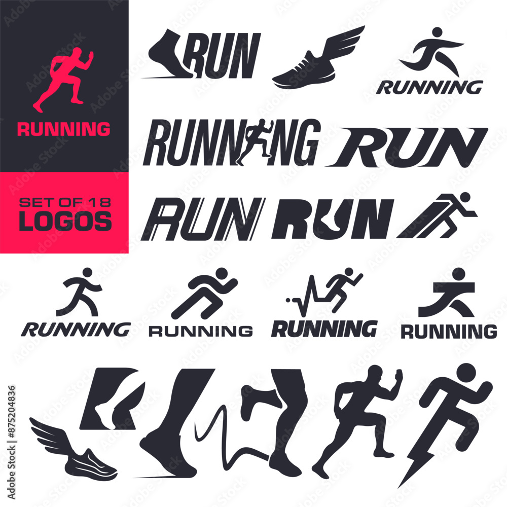 Running icon. Running icon set. Run logo. Run symbol set. Silhouette ...