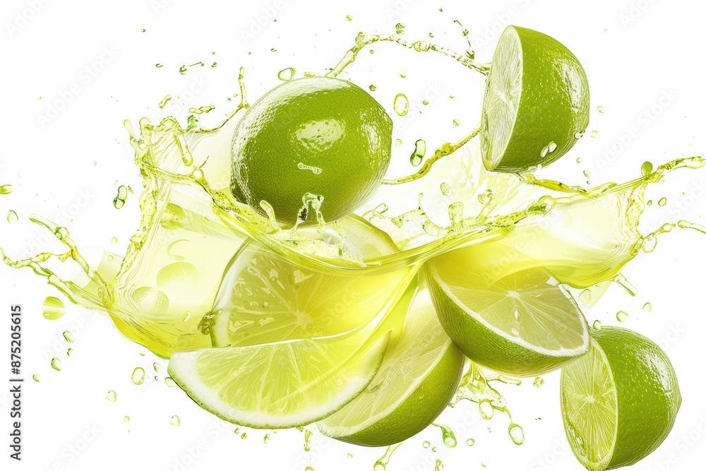 refreshing lime juice splash, citrus beverage element, high-detail ...