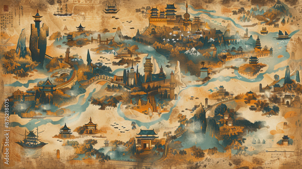 map of an old asia for the tv series adventurer's curse Stock ...