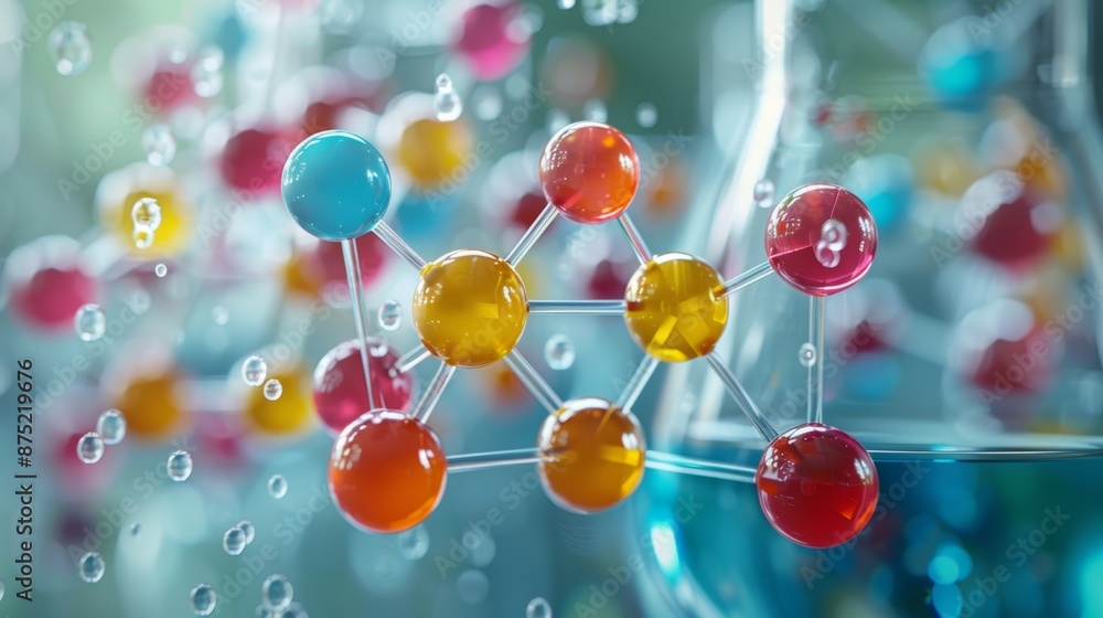 A molecular model of a complex compound, with colorful spheres ...