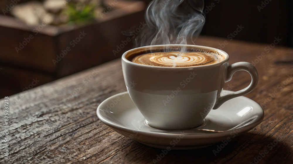 A hot cup of coffee latte espresso prepared, decorate, designed by a ...