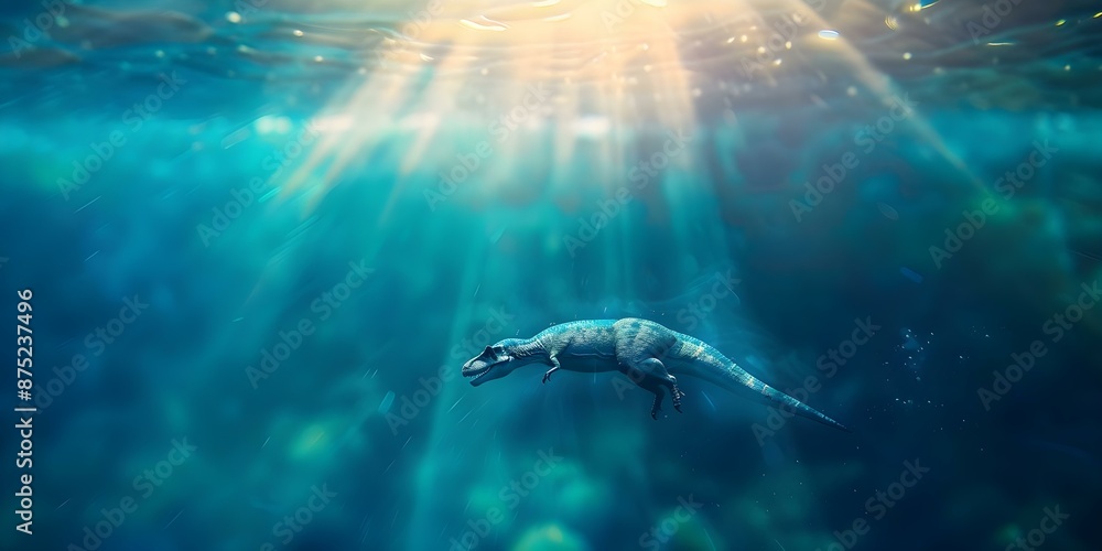 Water dinosaurs hunting prey in ocean depths. Concept Prehistoric sea ...
