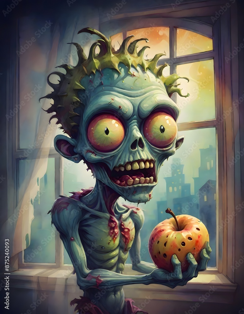 Horrifying grotesque, zombie like creature surrounded by floating ...