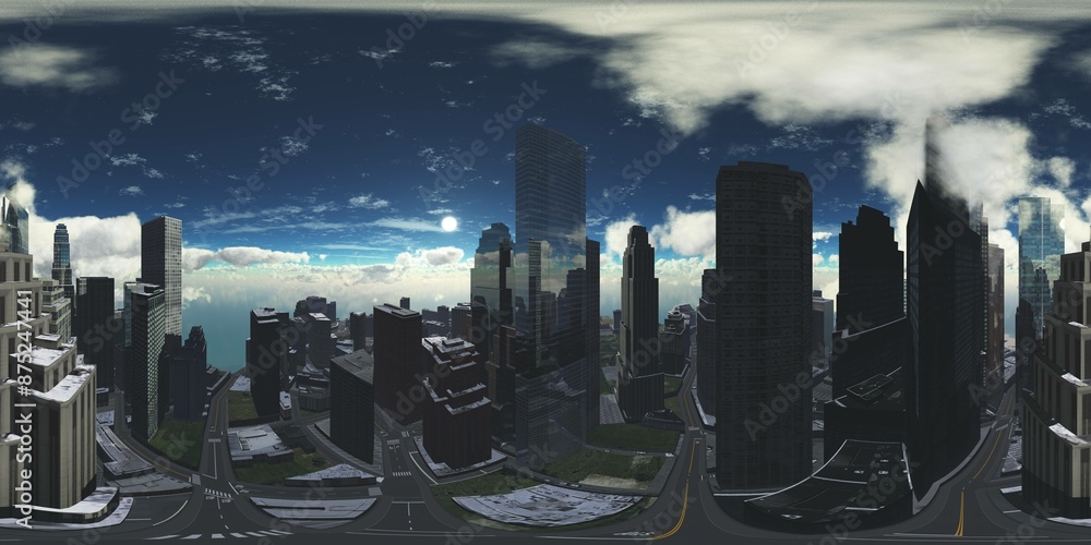 Panorama of the city. Environment map. HDRI map. equidistant projection ...