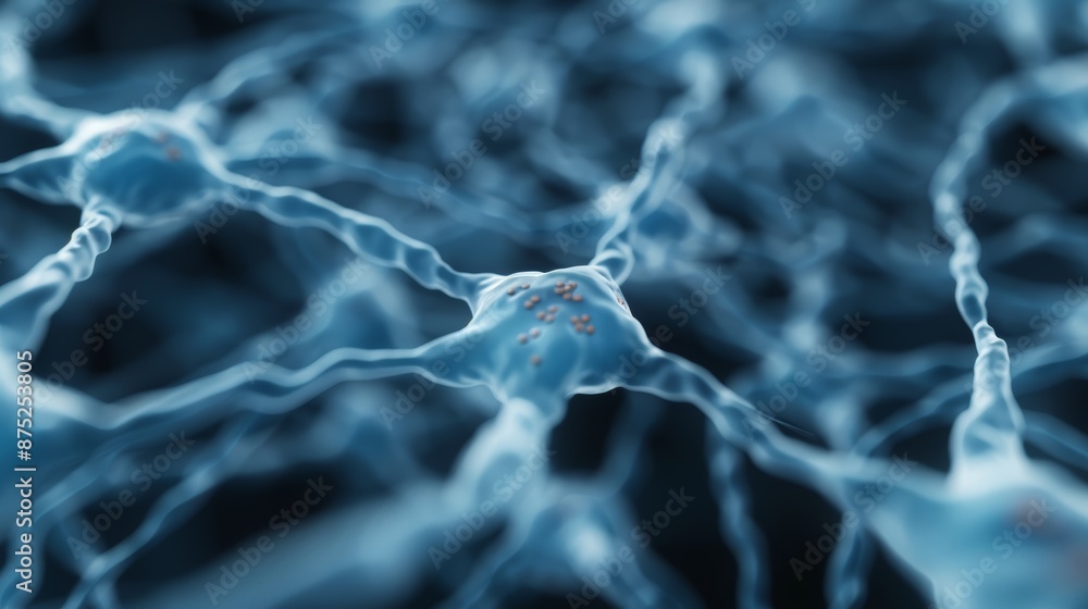 Intricate close-up of neurons with synapses, detailed axons and ...