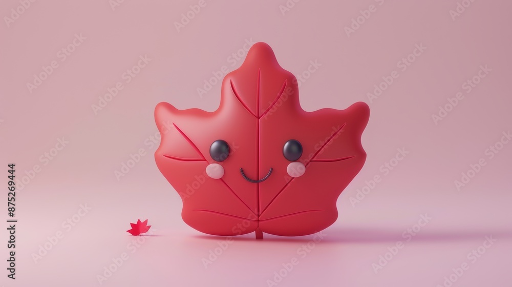Cute Smiling Maple Leaf on Pink Background Adorable cartoon maple leaf ...