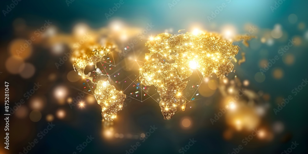 Gold world map with flags symbolizing global unity and international ...