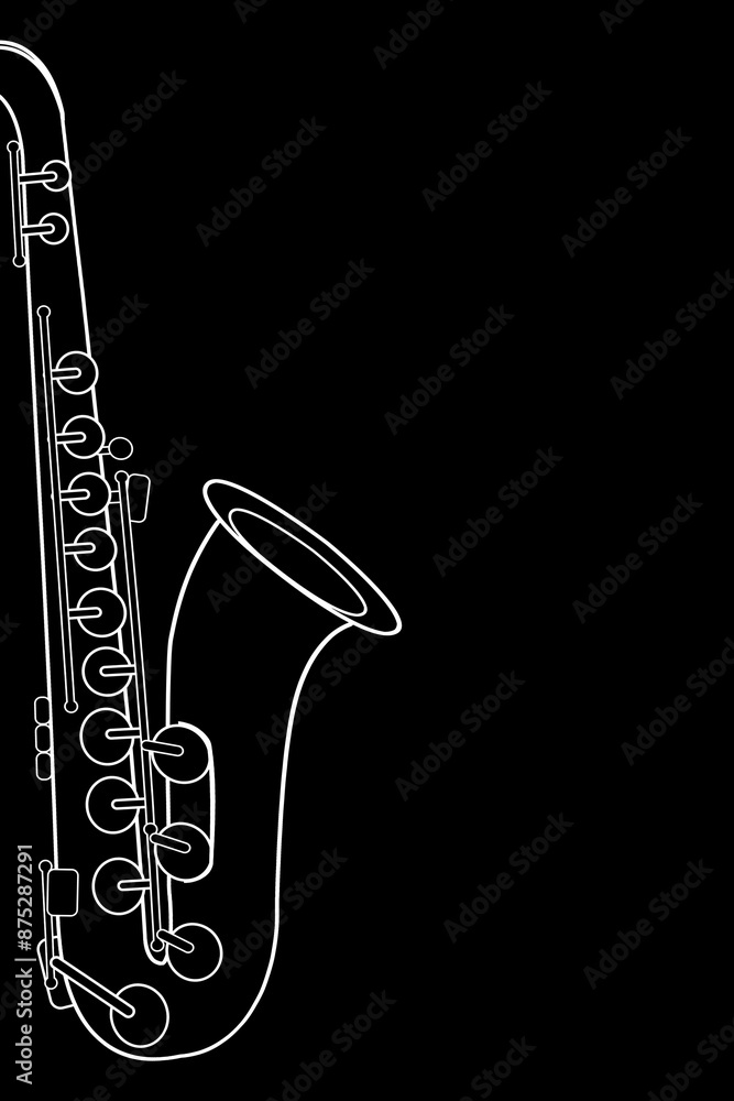 Illustration of saxophone on black background. Use as design element ...