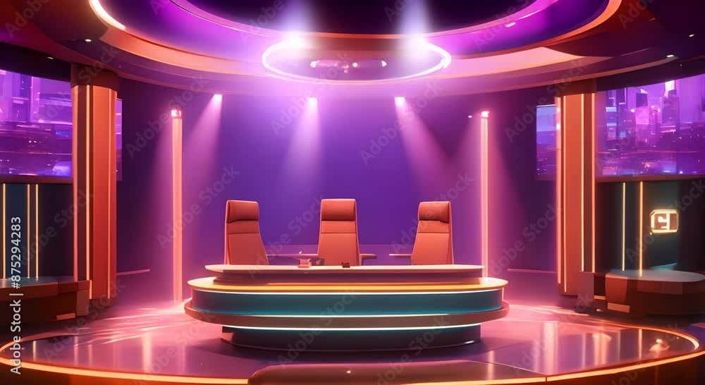 Game Show Set with Boardroom Style Conference Table Screens and Podiums ...