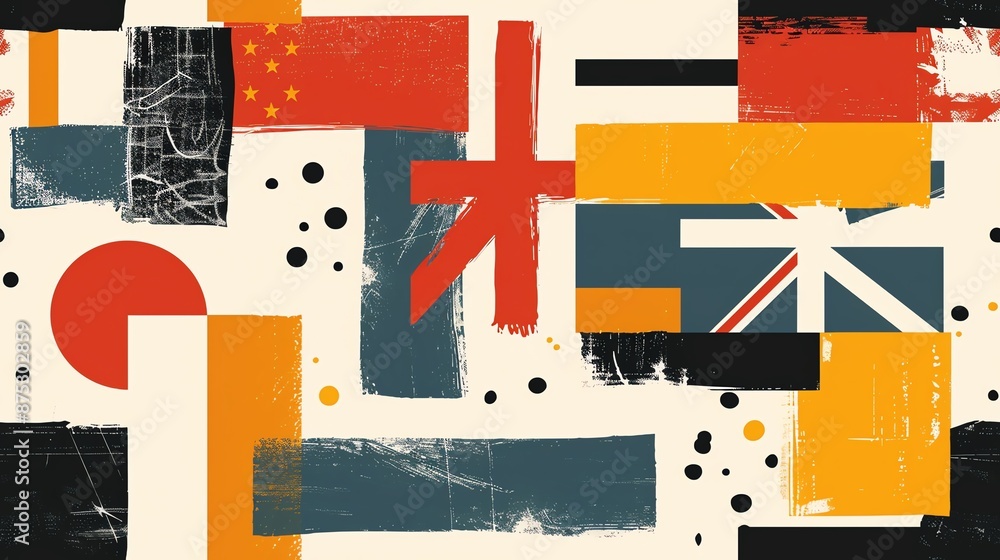 Minimalist national flags seamless pattern, hand-drawn abstract style ...