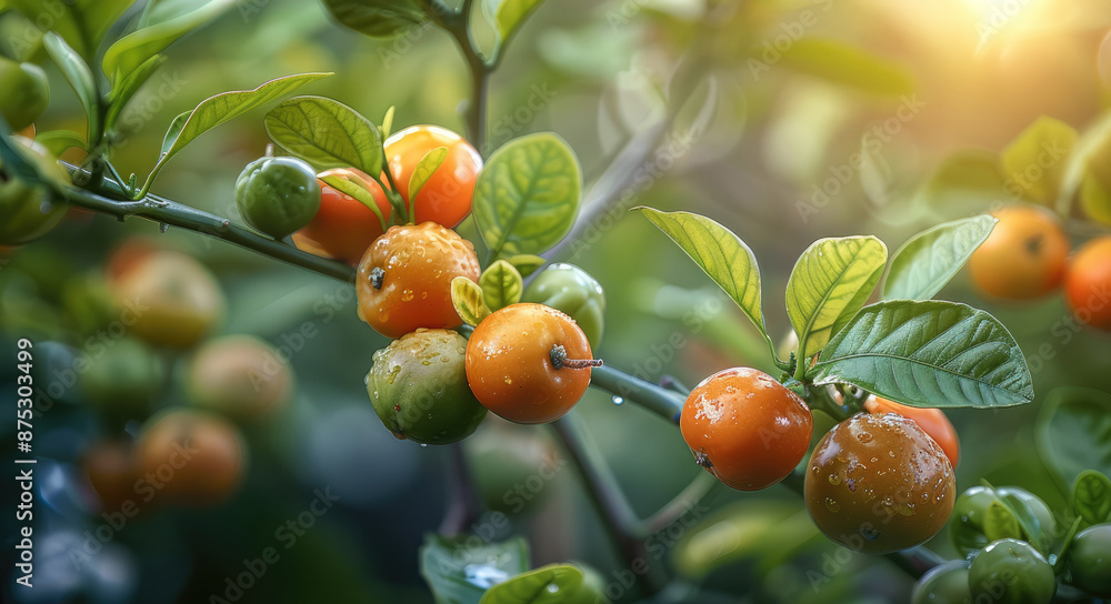 The growth of fruits on the plant. fruits in various stages of ...