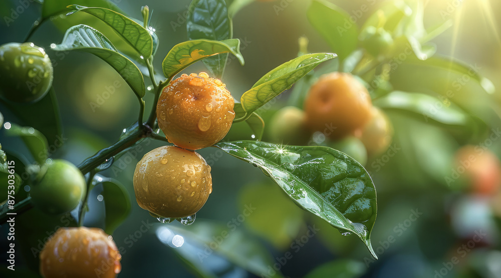 The growth of fruits on the plant. fruits in various stages of ...