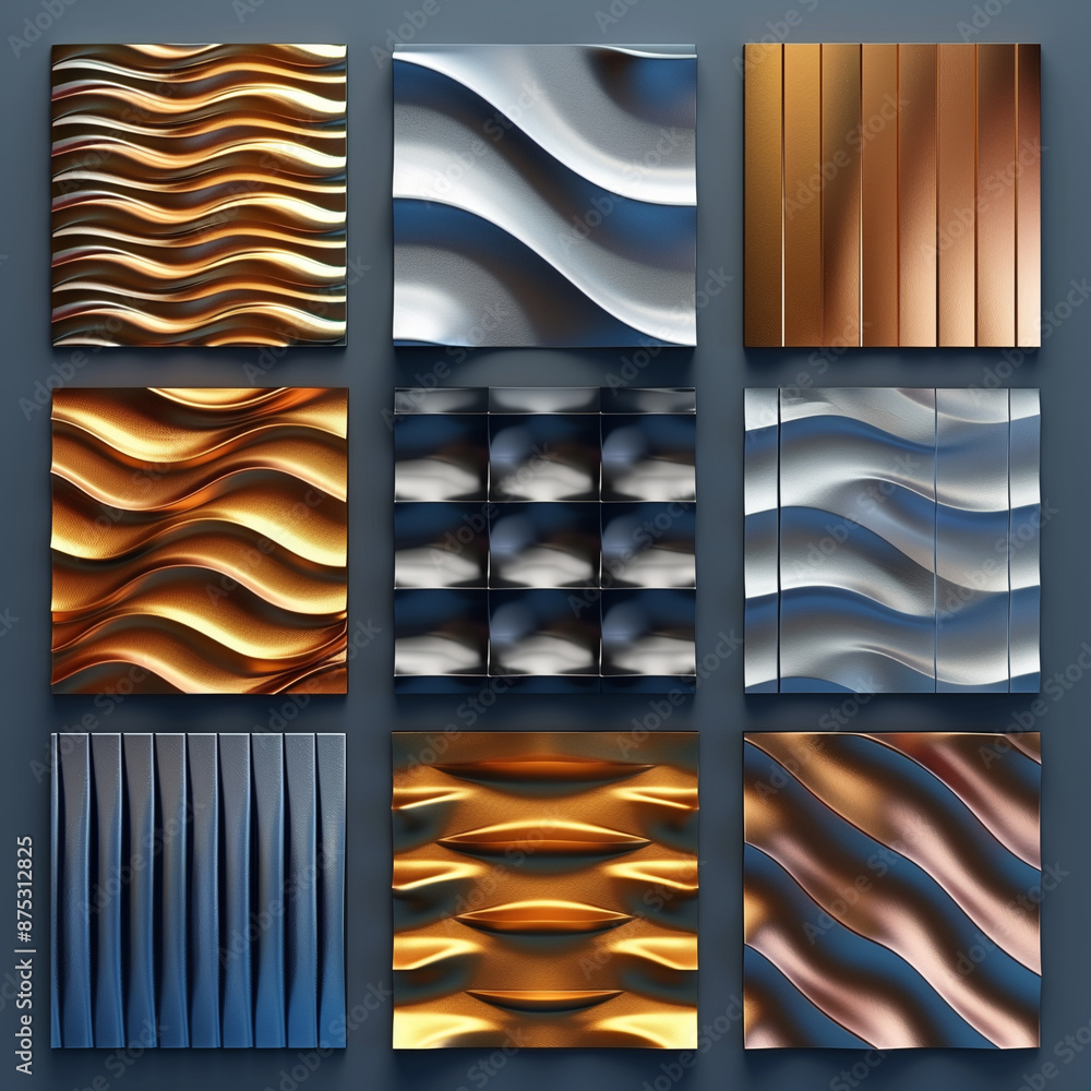 A variety of metallic patterns, including some with gold and silver tones. The patterns are ...