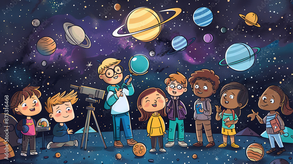 Celestial celebration: Cartoon astronomers enjoy Astronomy Day beneath ...