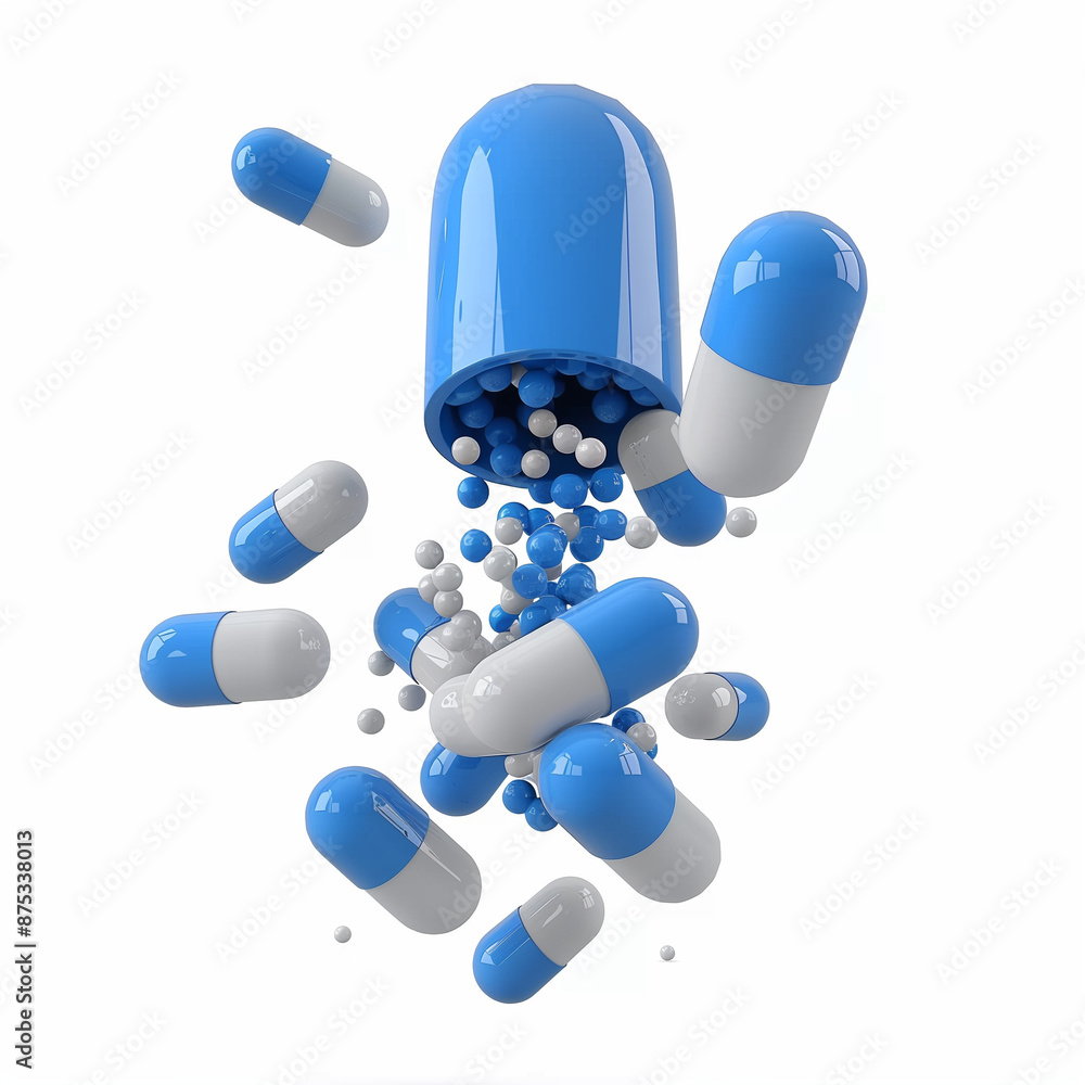 pill casing with molecules falling out of it, medicinal illustration ...