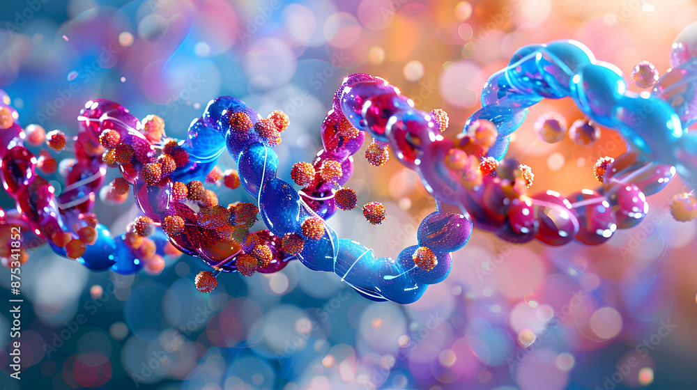 Triple-helical structure of collagen molecule, key skin protein. Amino ...