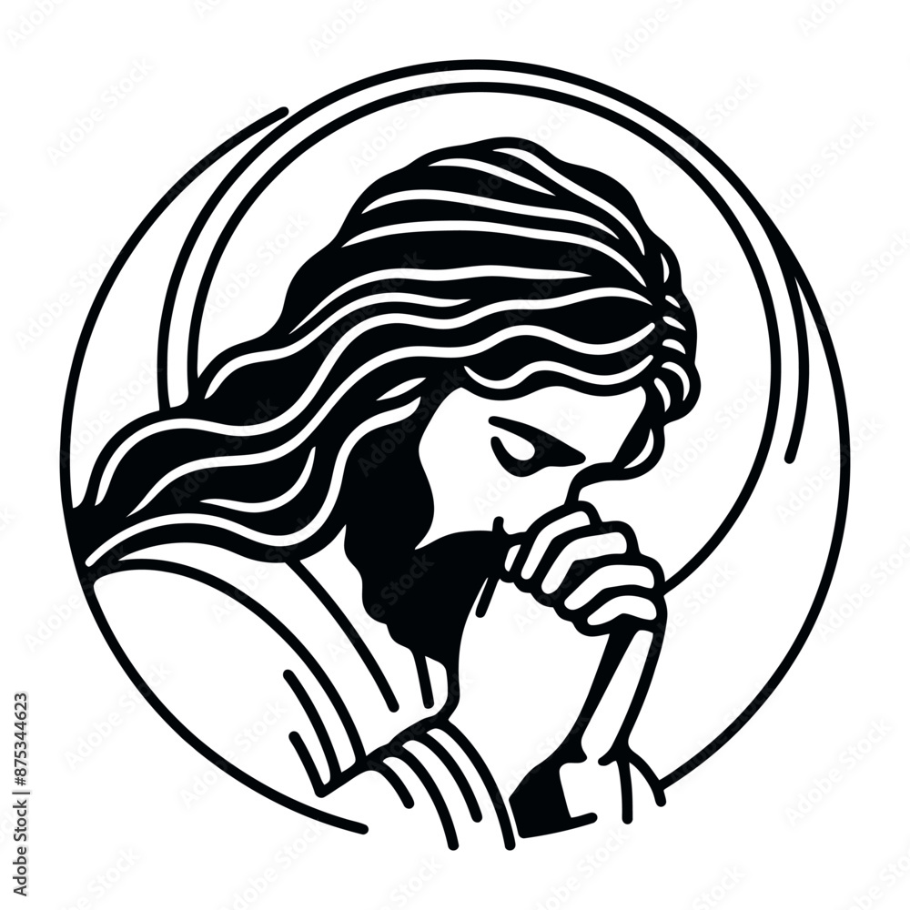 One continuous line drawing of Jesus Christ praying. Isolated image of ...