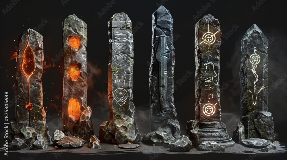 RPG game fantasy skill icon featuring enemies trapped in stone pillars ...