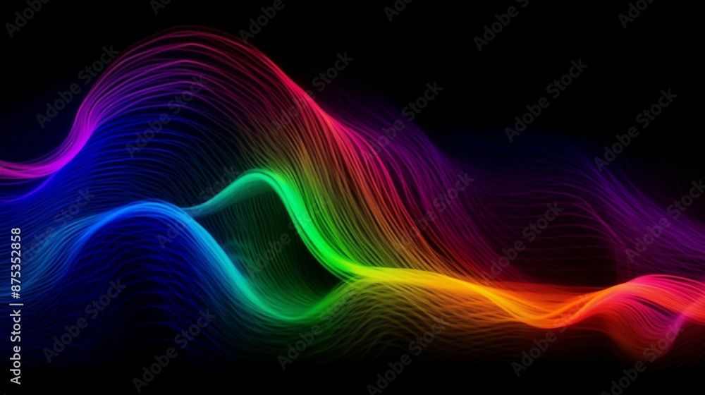 Rainbow Light Waves on Black Background, Vivid Color Spectrum and ...