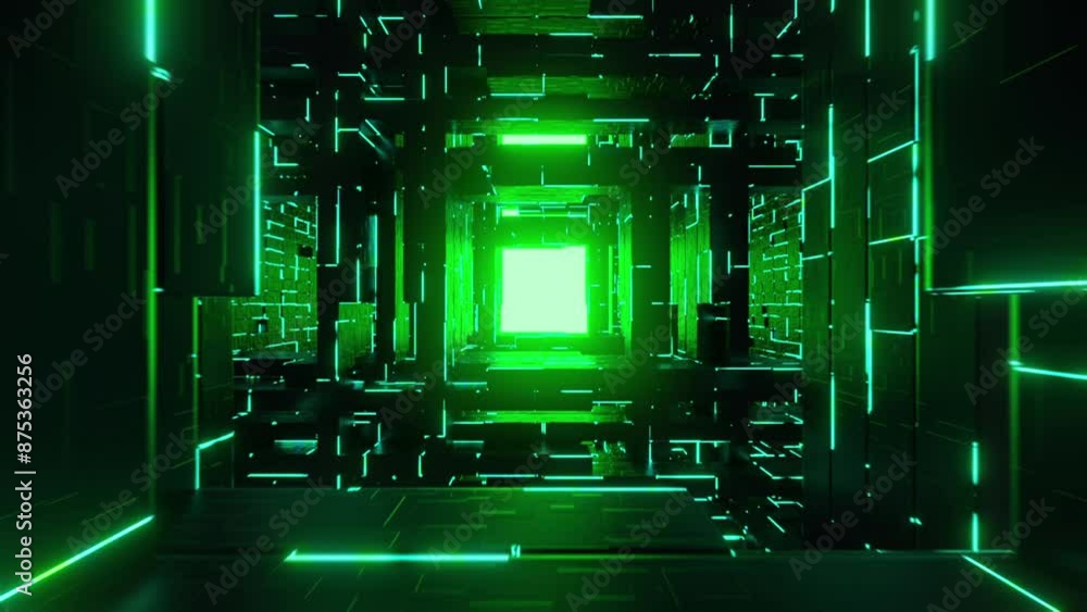 Futuristic tunnel, blue neon lights, fast movement, rotating ...