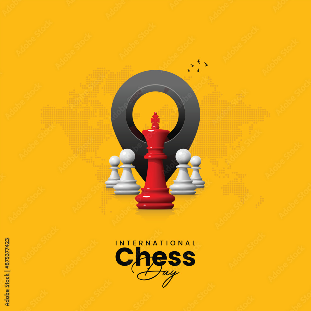 International Chess Day, Chess Day creative design, chess and flying ...