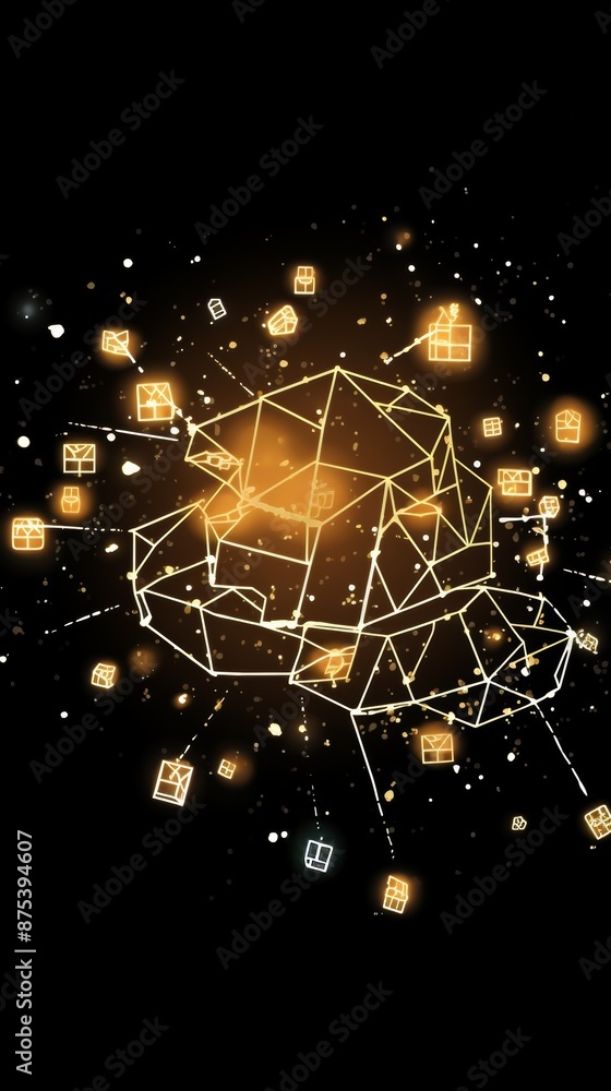 Abstract digital technology background, glowing geometric structure ...