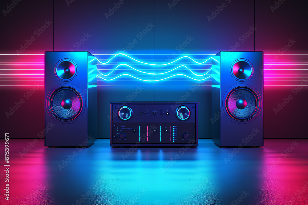 A highend audio setup with sleek speakers and a modern amplifier ...