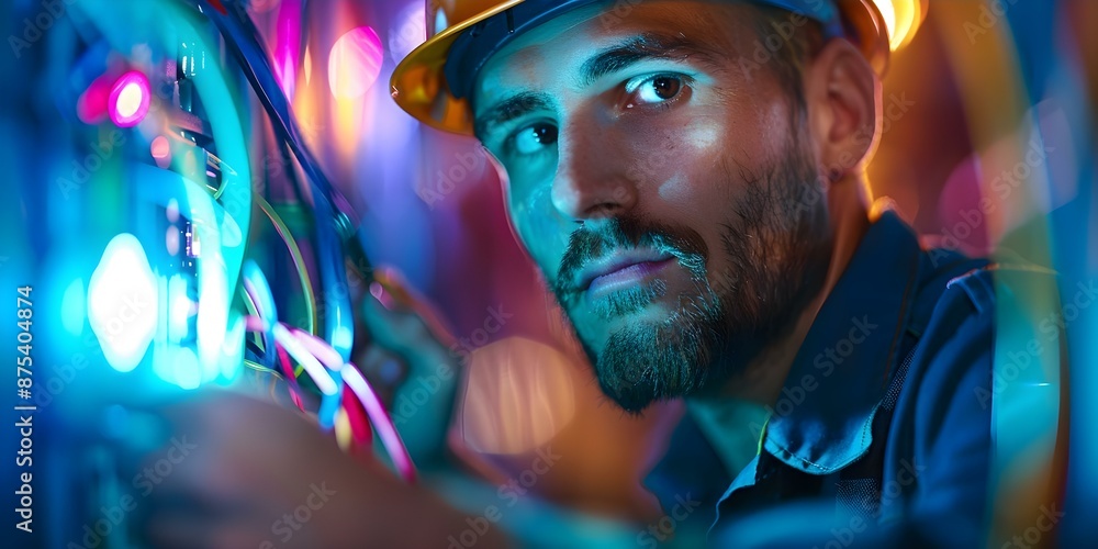 Electrician connecting wires inside a junction box for electrical ...