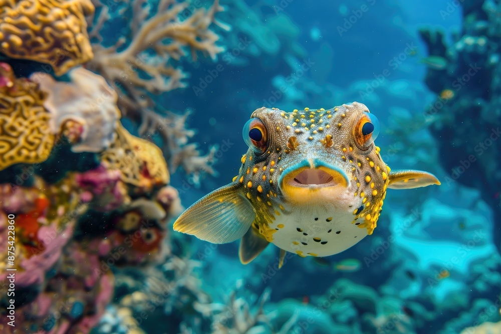 Masked puffer fish Arothron diadematus found in Red Sea reefs Stock ...