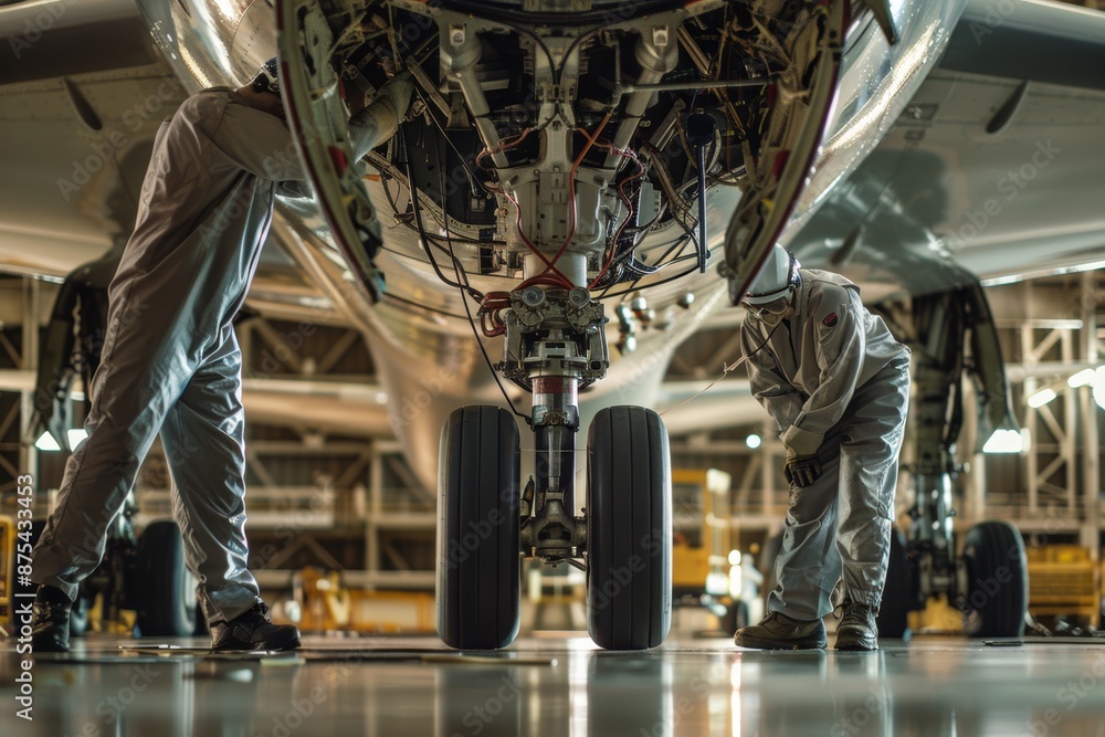 Engineering Team Assembling Commercial Jet Landing Gear in Advanced ...