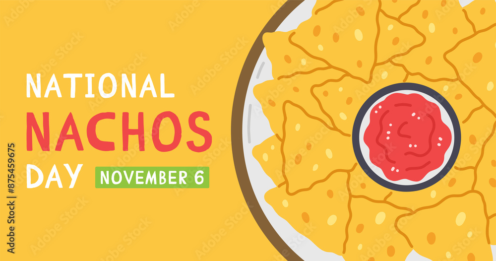 National nachos Day banner design. Mexican snack nachos in a cartoon ...