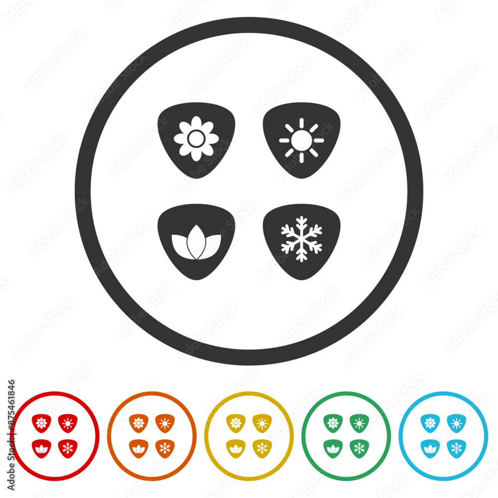 Four seasons symbols icon. Set icons in color circle buttons Stock ...