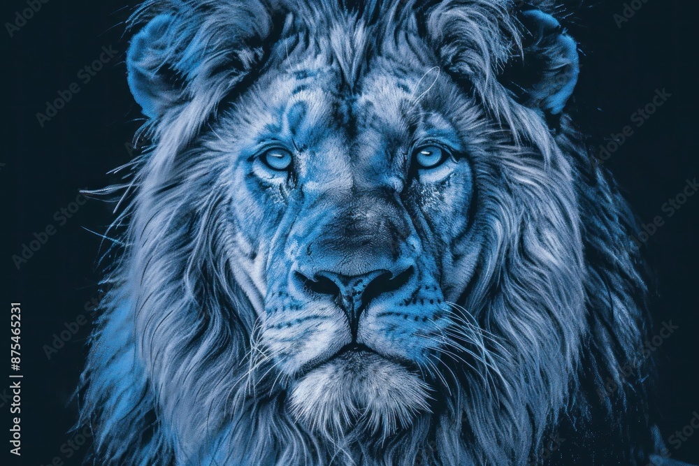 Elegant cyan line art of a lion on canvas in a luxury home interior ...