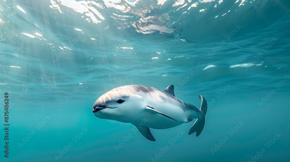 Yangtze finless porpoise swimming in a river, endangered species Stock ...