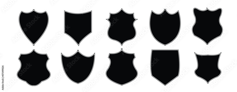 Shields set. Collection of security shield icons with contours and ...