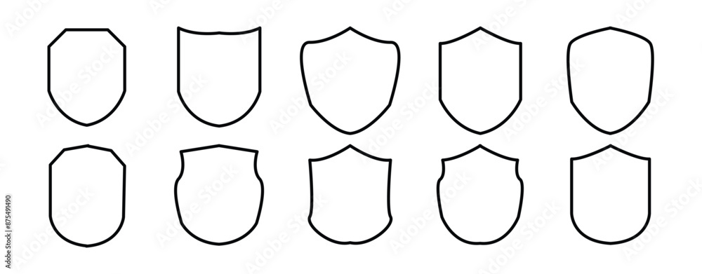 Shields set. Collection of security shield icons with contours and ...