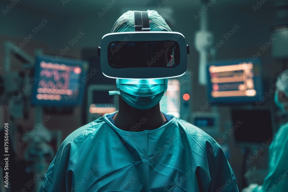 Surgeon Using Virtual Reality in Operating Room. A surgeon wearing a VR ...