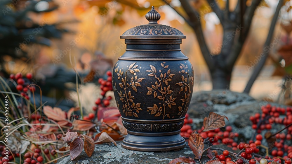 This memorial urn contains cremated remains and is used as a farewell ...