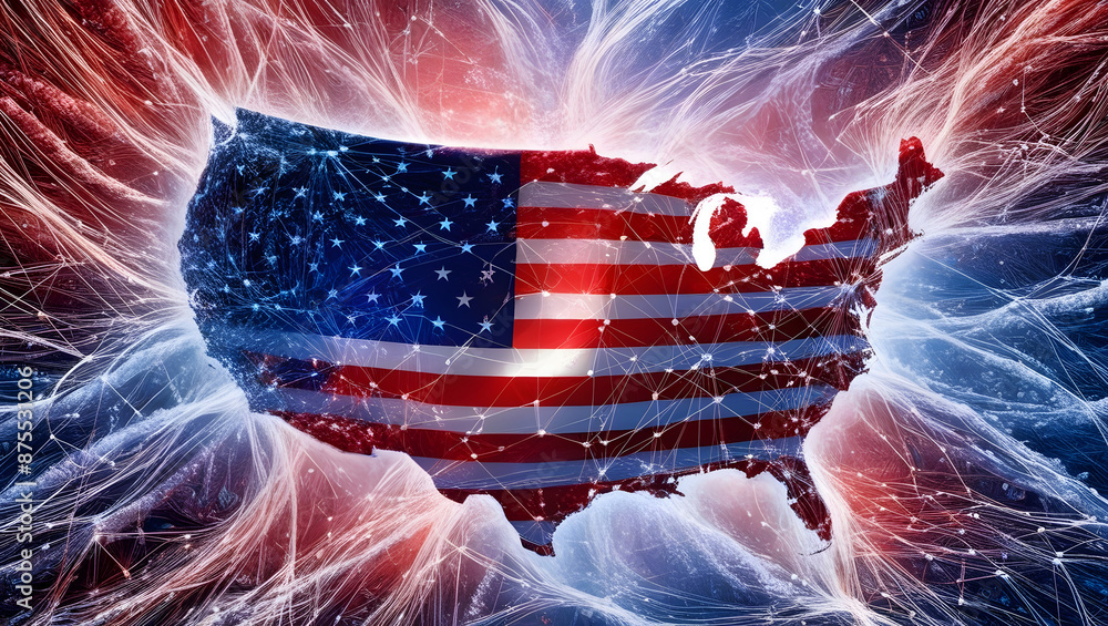 United States map with an American flag, symbolizing America's ...