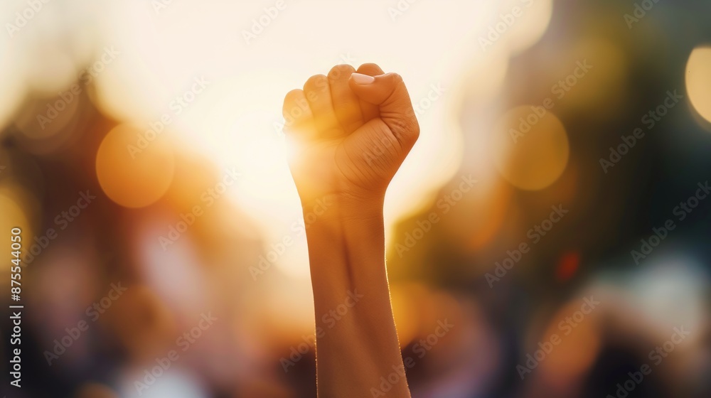 Raised fist in air for demonstration and protest. People raised fist ...