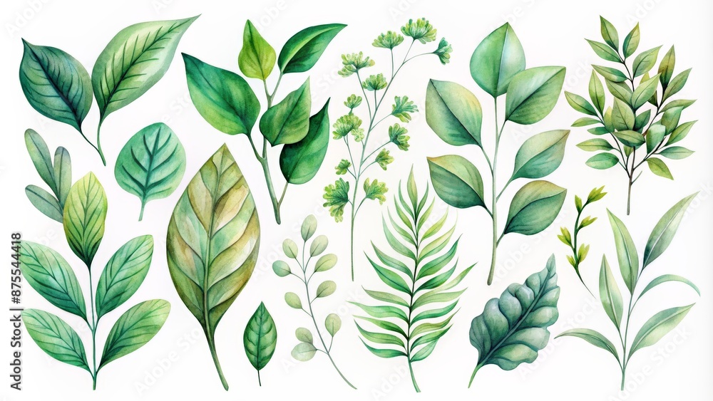 Watercolor Green Leaves Clipart - Botanical Illustration for DIY ...